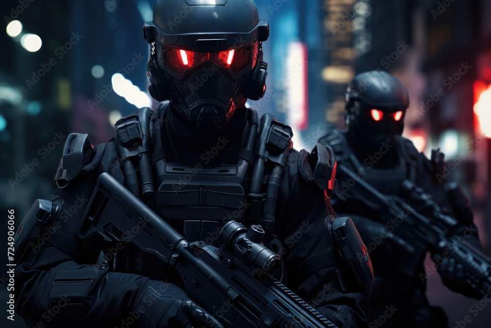 Soldiers on Night Patrol in City Streets, Stealth Guardians, Elite ...