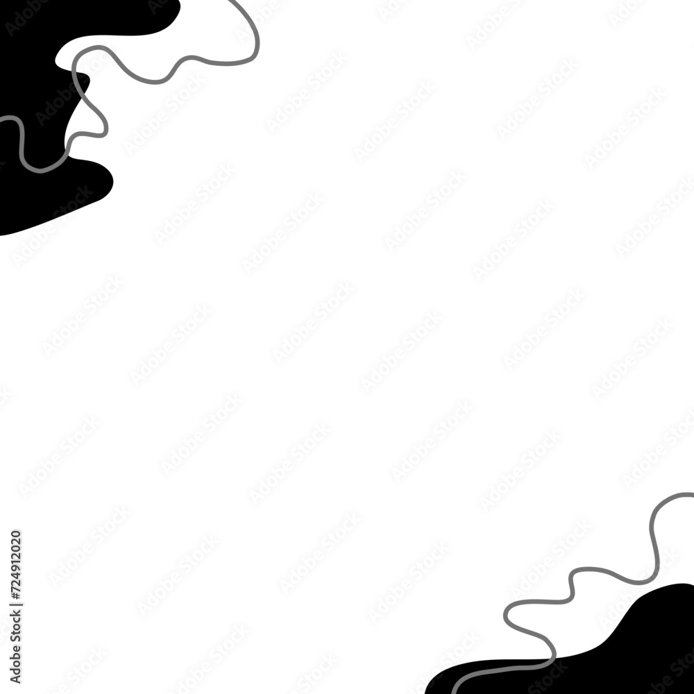 Black and grey abstract squiggle blob border background doodle. Corner ...