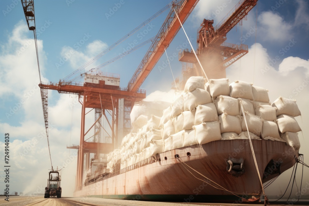 Foto de Large Cargo Ship With Background Crane, Industrial Transport ...