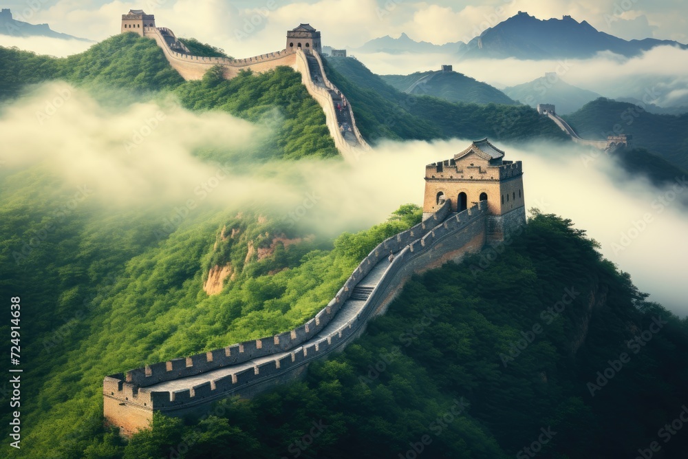 Majestic Great Wall of China Emerging in the Clouds, The Great Wall of ...
