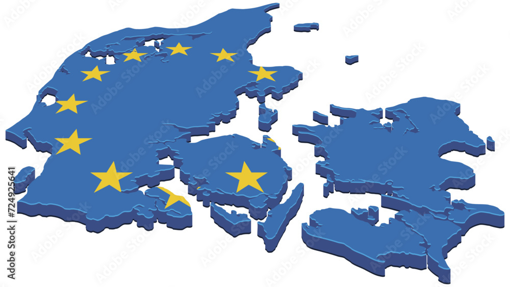 Vecteur Stock 3D map of Denmark in the colors of the European flag (cut ...
