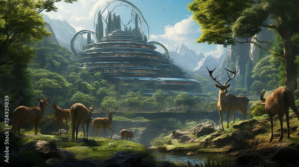 Fantasy Ecosystems: Bio-Fusion of Nature and Futuristic Habitats Stock ...