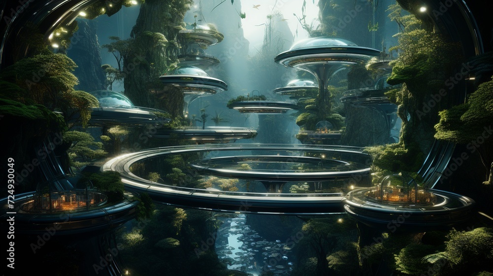 Fantasy Ecosystems: Bio-Fusion of Nature and Futuristic Habitats Stock ...