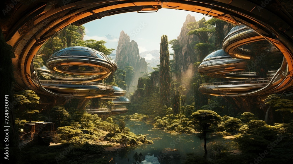 Fantasy Ecosystems: Bio-Fusion of Nature and Futuristic Habitats Stock ...