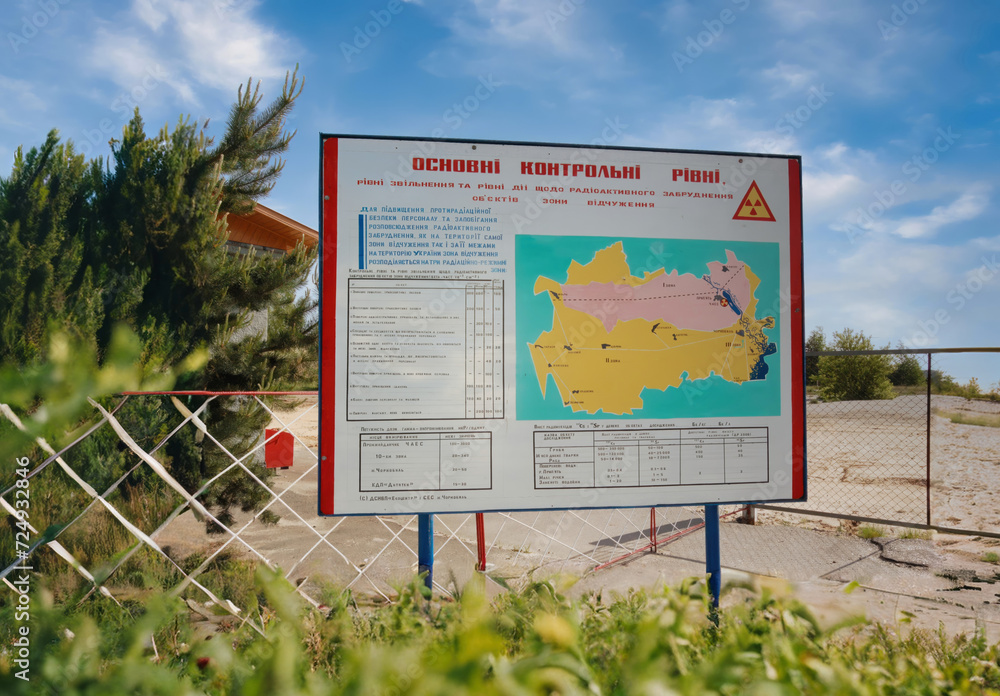 Signs placed at the beginning of the exclusion zone in the city of ...