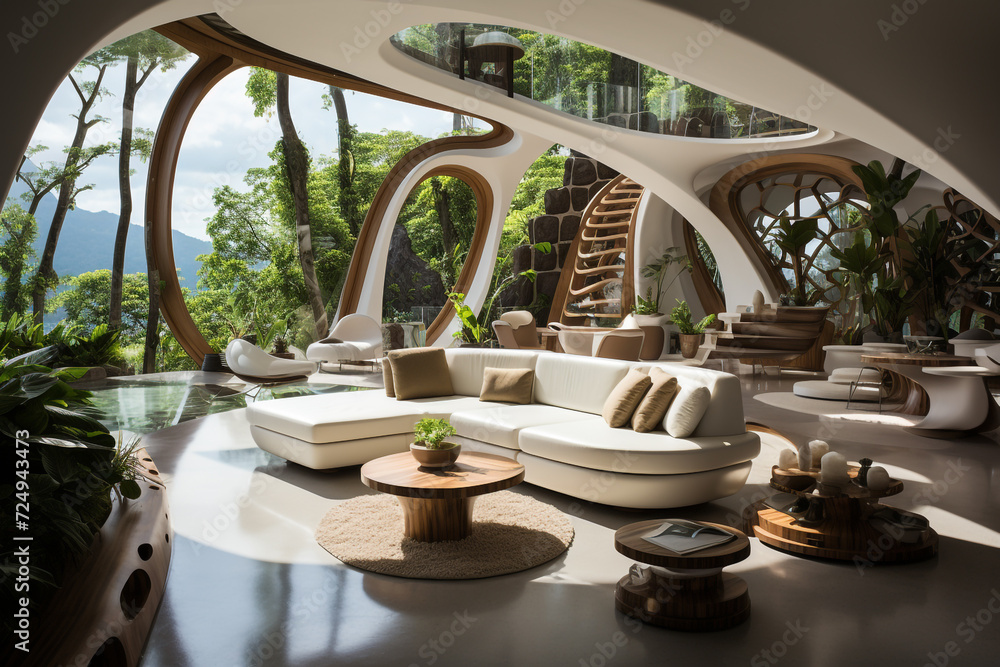 Beautiful modern Futuristic bionic forms architecture. Indoor space ...