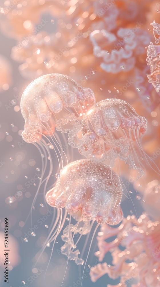 Pearl and Transparent Crystal Jellyfish Gliding Through a Pool of Water ...