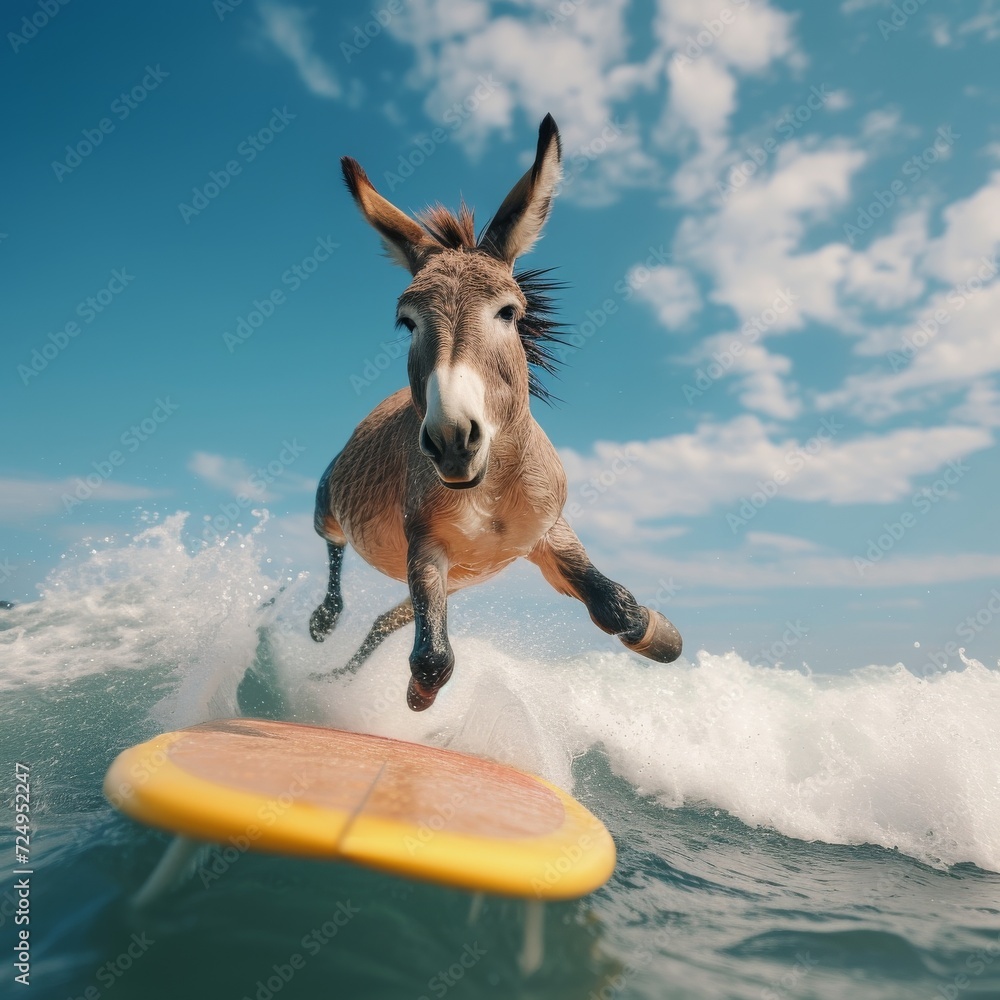 Foto de A curious donkey defies gravity, riding the rolling waves of ...