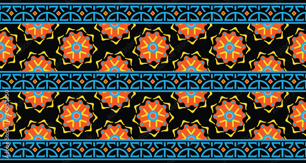 Textile fabric border motif pattern for a geometric oriental seamless ...