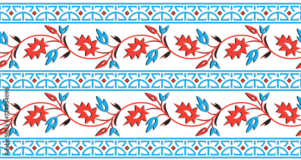 Textile fabric border motif pattern for a geometric oriental seamless ...