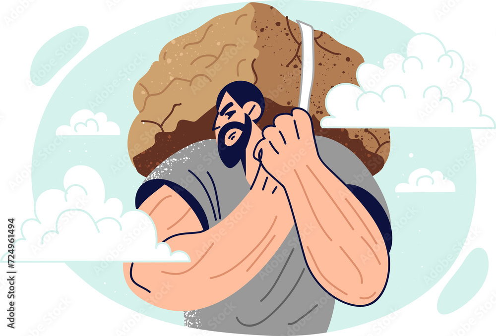 Overload man with stone behind back symbolizing burden responsibility ...