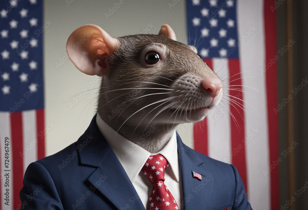 Business Rat Portrait with American Flag Background Stock Photo | Adobe ...