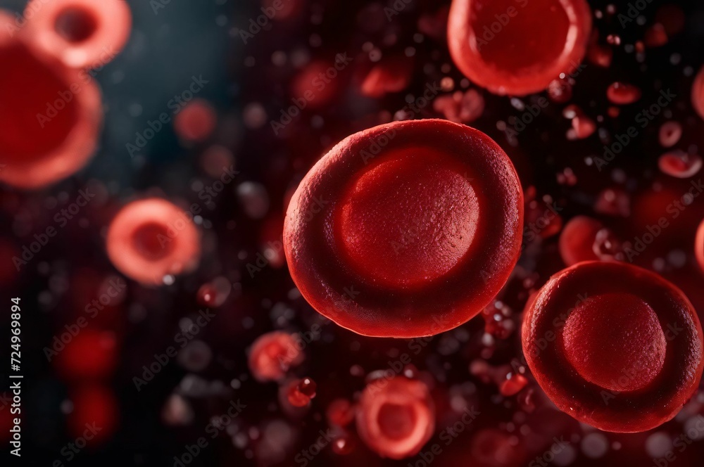 Red blood cells circulating in the blood vessels. Closeup of ...