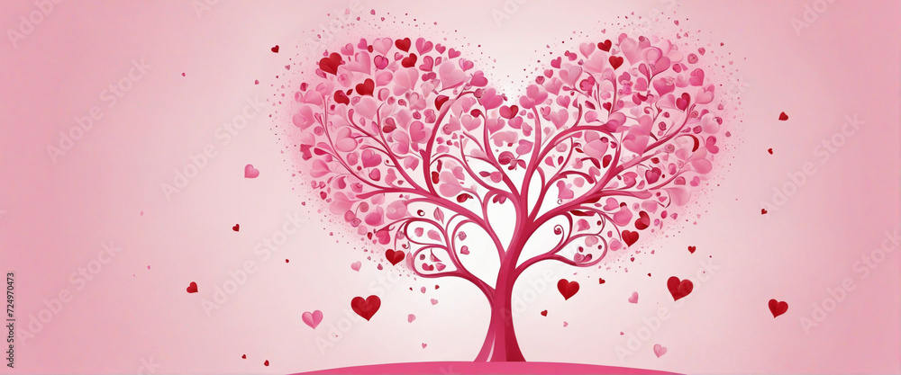 Pink Love Tree With Hearts For Romantic Valentine's Day. Transparent ...
