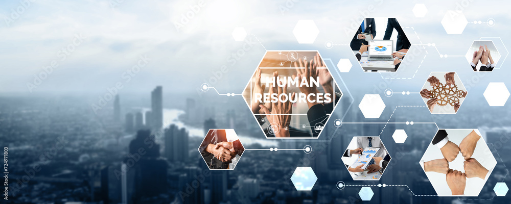 Teamwork and human resources HR management technology concept in ...