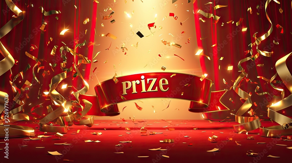 success with a 3D word banner, gold confetti, and ribbons on a vibrant ...