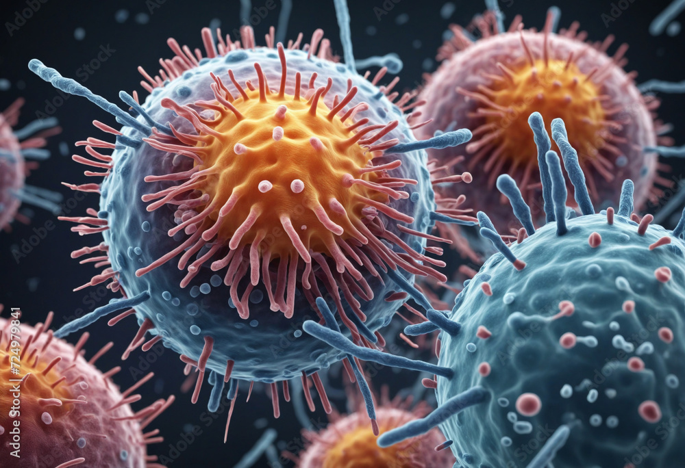 Colorful microscopic view of diseased cellular particle Stock Photo ...