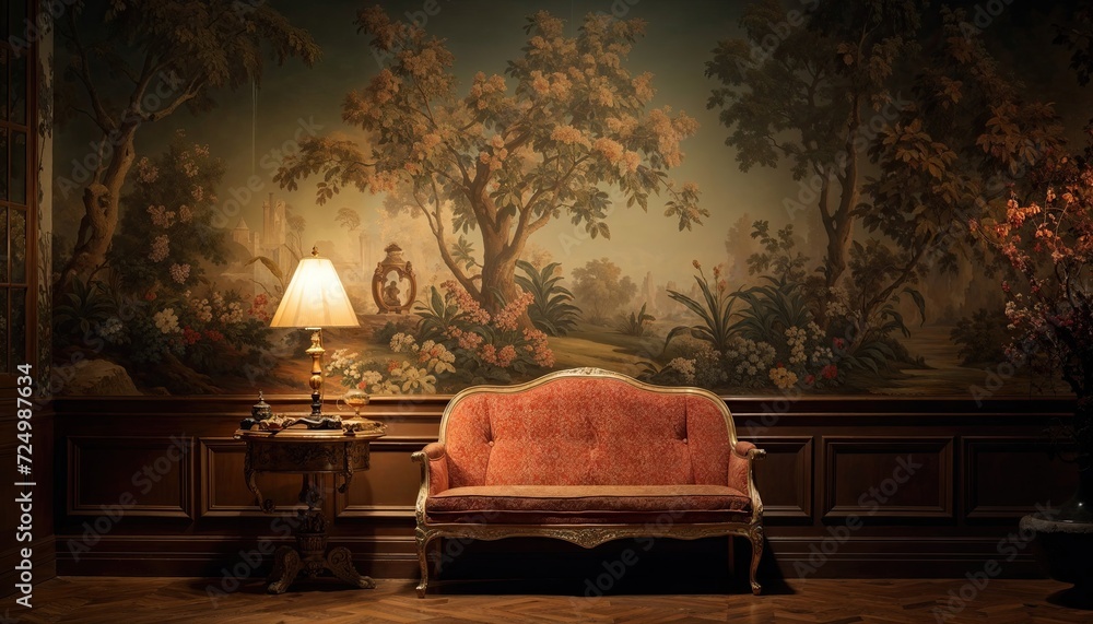 An elegant and ornate room with a classical design. The room features a ...