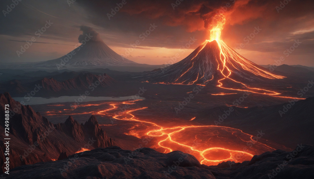 Volcanoes and Magma in Norse and Viking Fantasy Landscapes Stock Photo ...