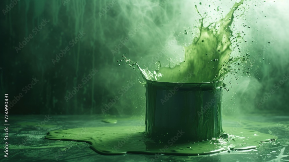 Emerald Explosion: A Vibrant Photo of a Can Overflowing with Green ...