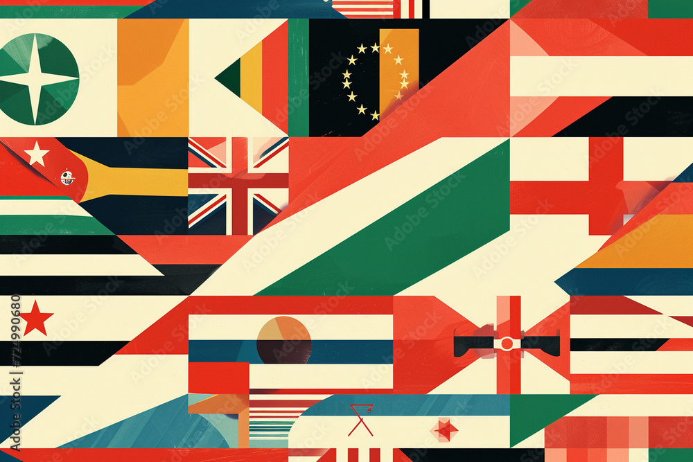 Flags of different nations presented in a minimalist style, using bold ...