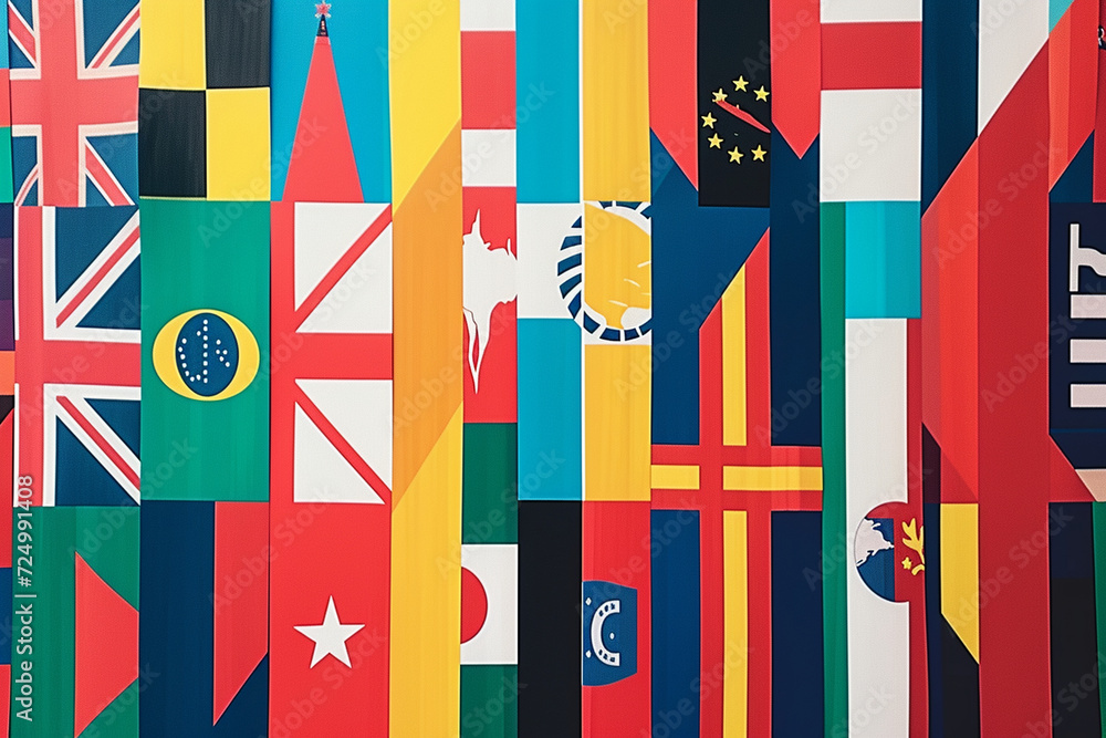 Flags of different nations presented in a minimalist style, using bold ...