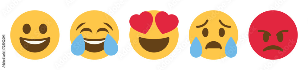 Social Media Reaction Emojis Icon Set - Like, Love, Haha, Wow, Sad ...