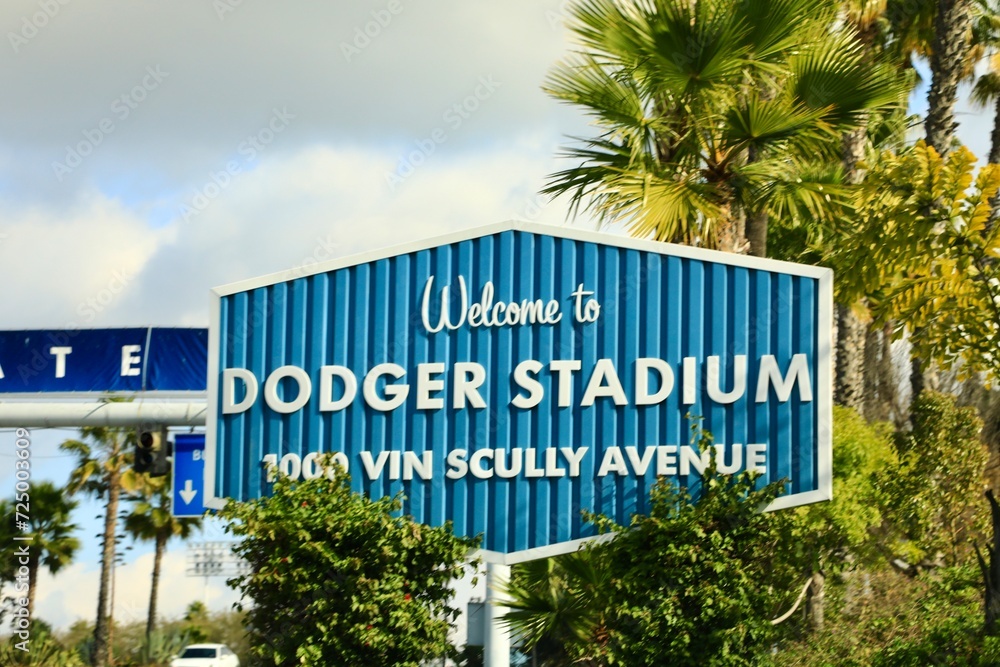 Entrance sign at Dodger Stadium - home of the Los Angeles Dodgers ...