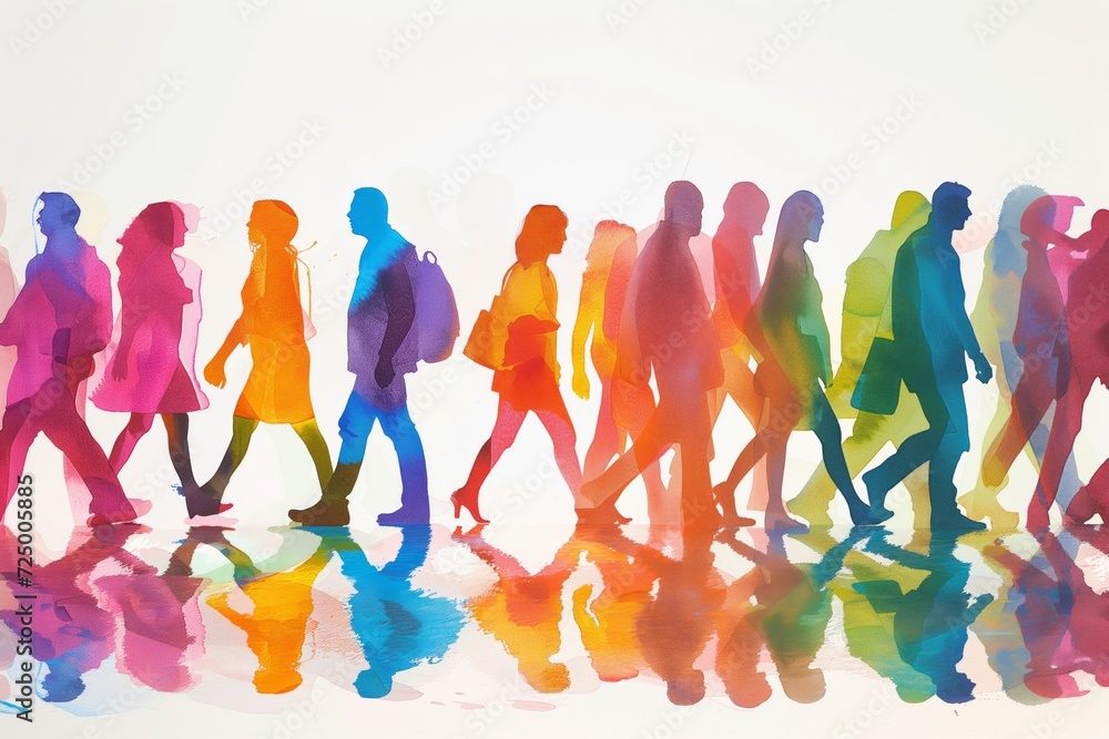 People of all colors walking together, inclusive business mindset ...
