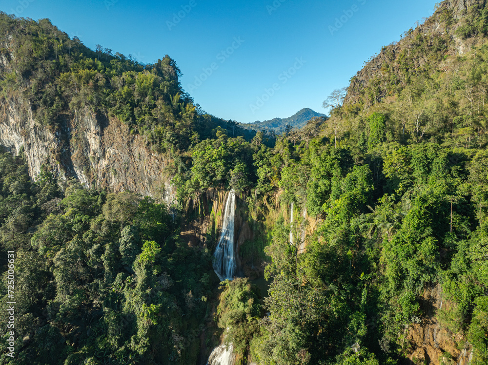Aerial View Numerous waterfalls flow from wide, steep cliffs. .Thi Lor ...