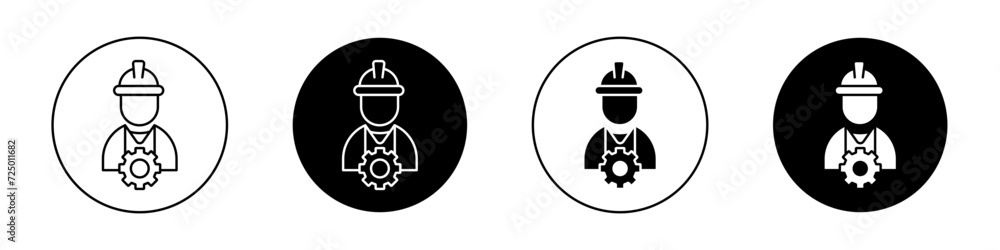 Service Icon set.Contractor worker with helmet vector symbol in a black ...