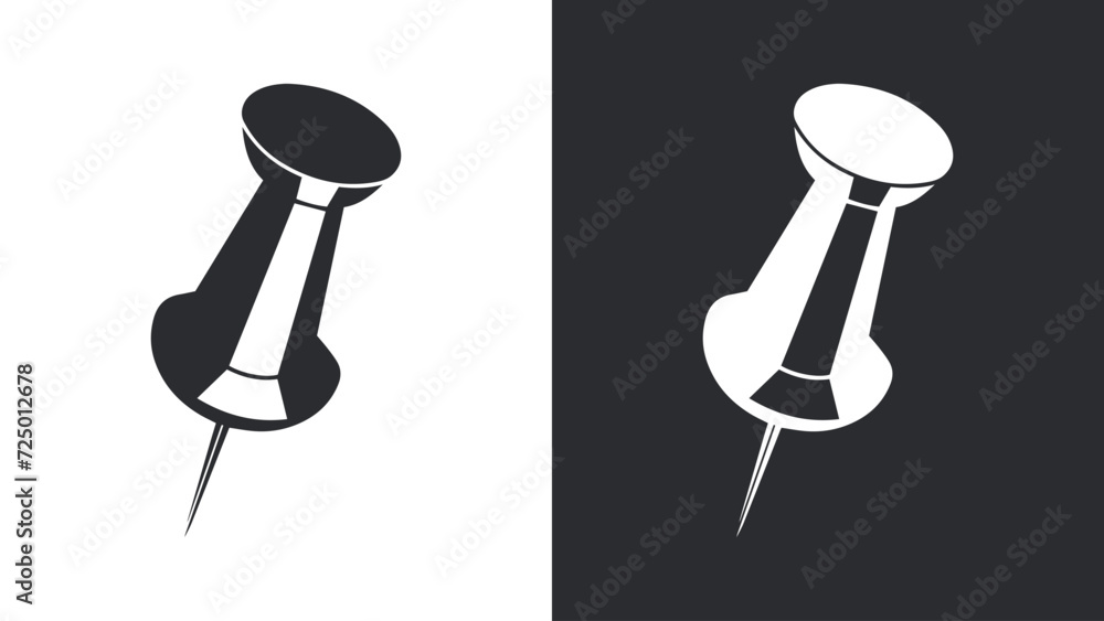 Thumb tack flat logo template vector concept art on grey and white ...