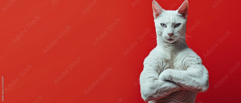 Portrait of Strong white cat body builder super muscles. bodybuilder ...