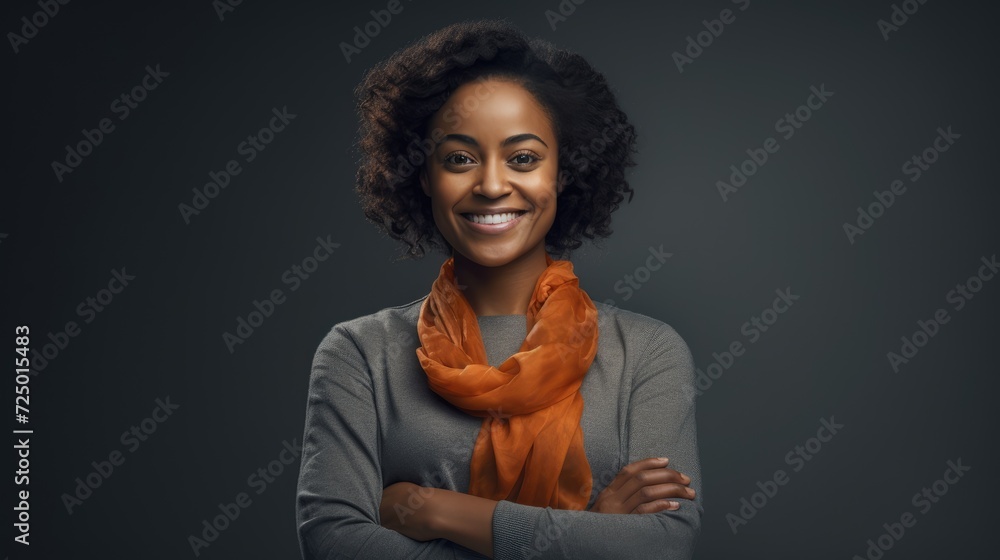 African woman with a cloth on her head looks at the camera. Portrait of ...
