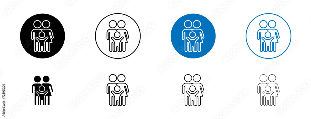 Family Line Icon Set. Happy parent and child symbol in black and blue ...