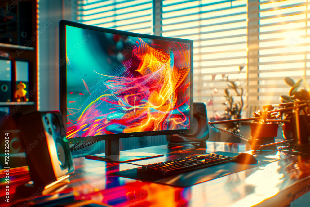 Design project of a computer and a workplace in an office, a computer ...