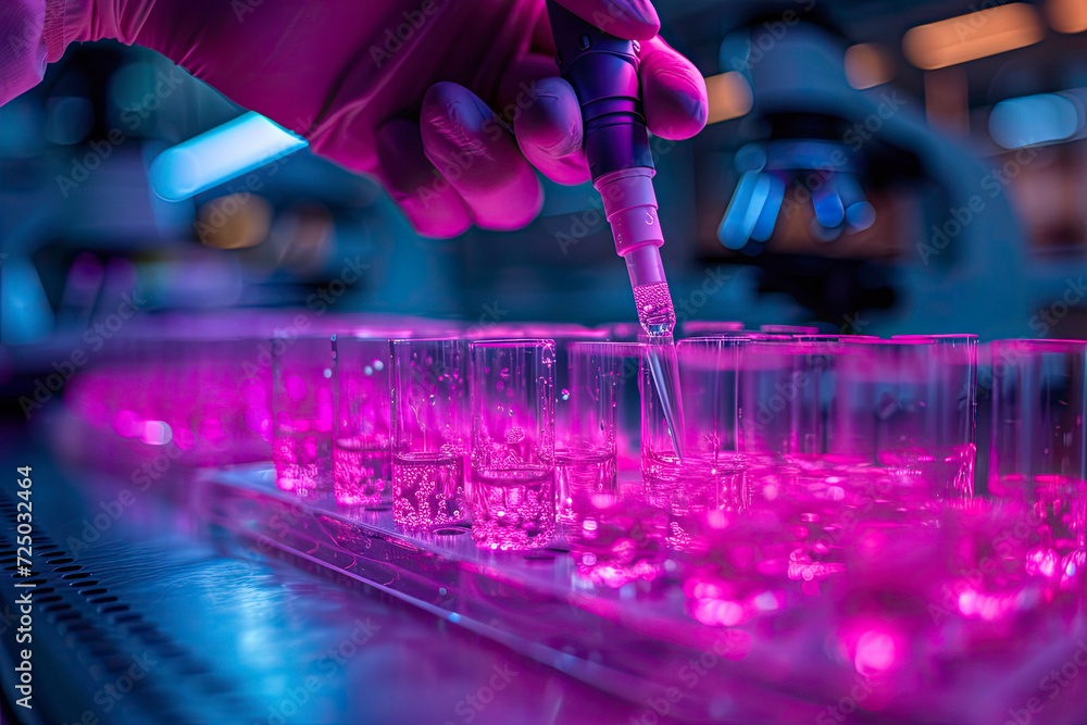 Researcher working with PCR strip test tubes in genetics laboratory ...