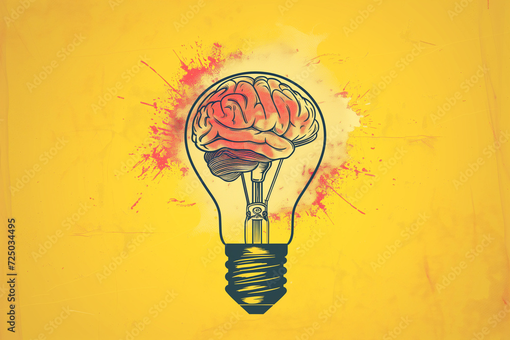Artistic Representation of a Brainstorm with Stylized Brain in Light ...