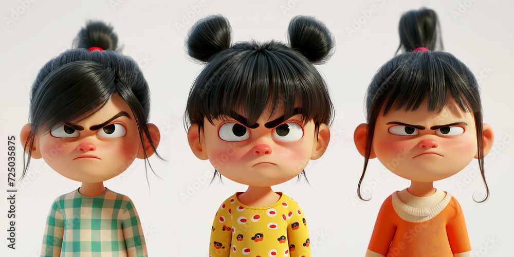 Angry stressed mad three cartoon characters girl kid child teen female ...
