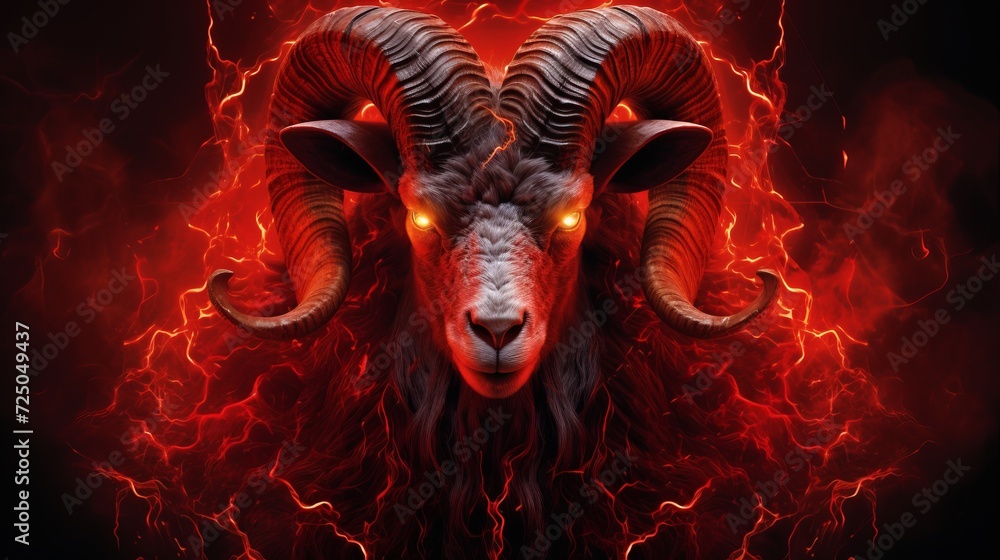 Dynamic aries zodiac sign with fiery ram and pioneering energy in a ...