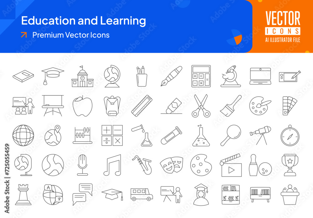 Set of education icons. education and learning web icons in thinline ...
