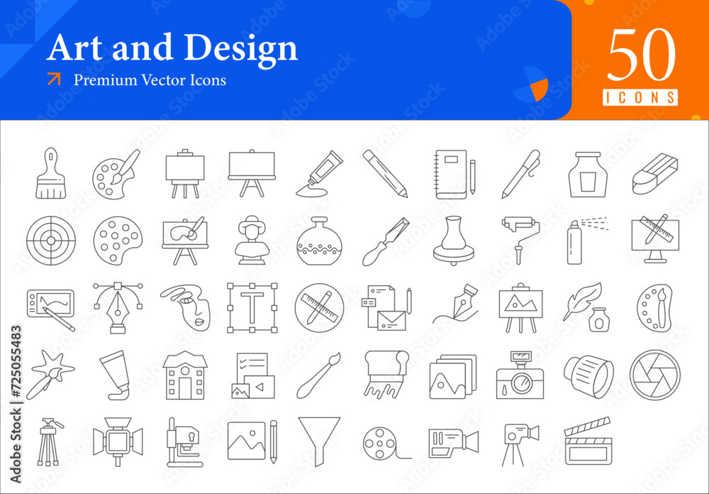 Set of art icons. art and design web icons in thinline style. palette ...
