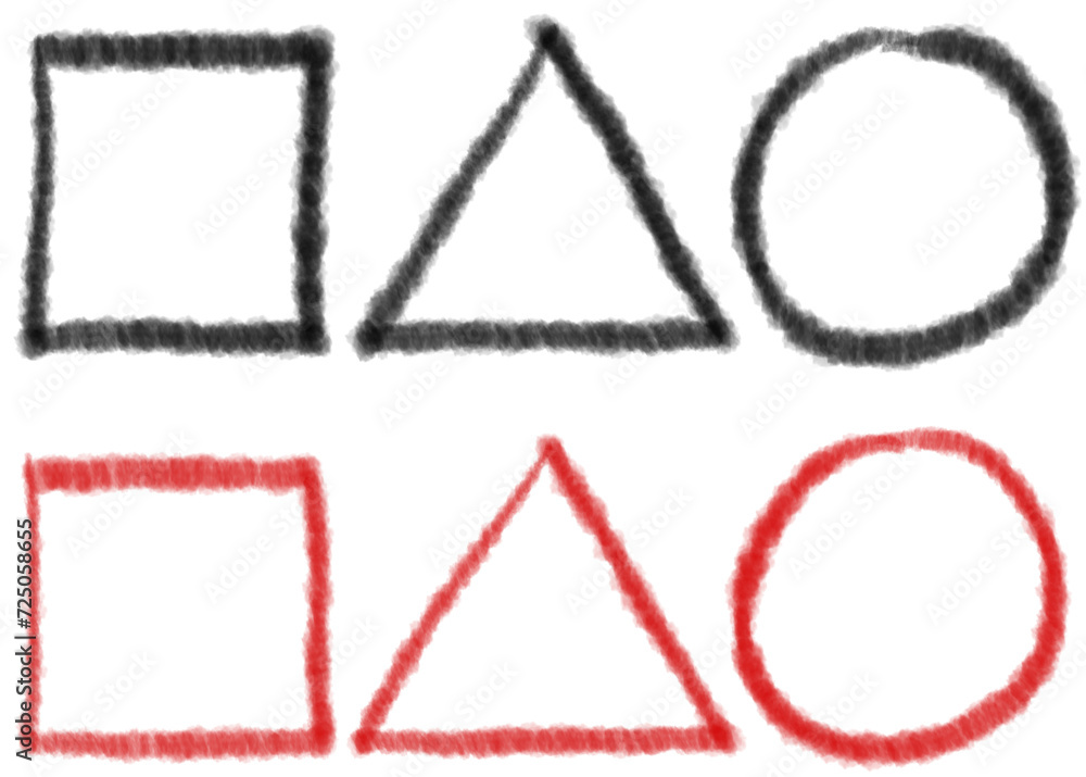 Hand drawing of a square, triangle and circle charcoal geometric basic ...