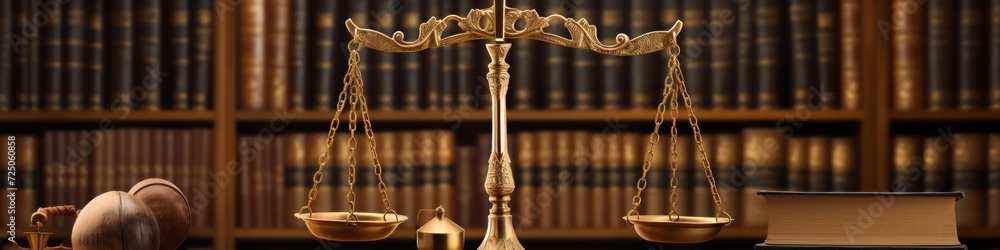 Legal Banner, depicting the scales of justice and dark blurred law ...