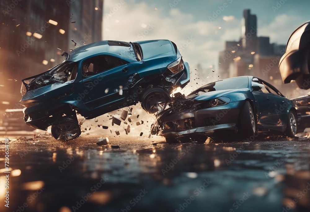Car accident concept illustration with two cars crashing together Stock ...