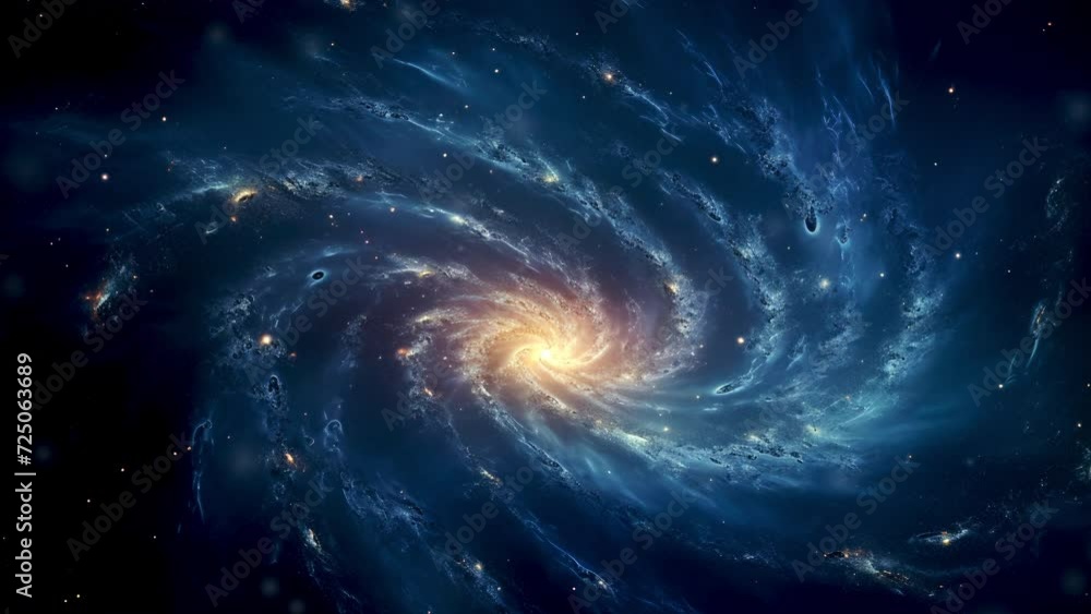 Rotating spiral galaxy. animation of flying through glowing nebulae ...