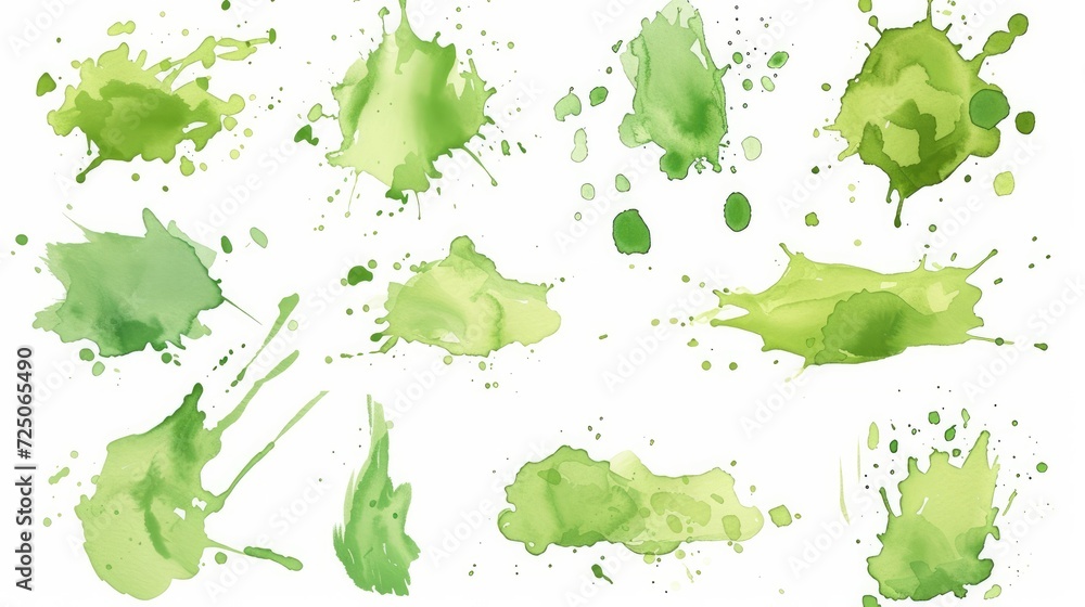 Set of abstract green watercolor water splash on a white background ...