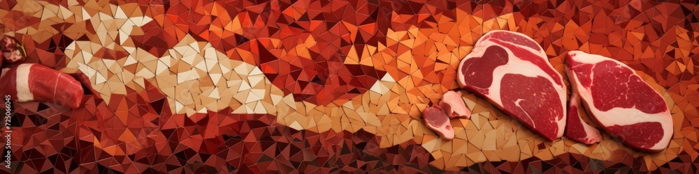 Banner background with the theme of the meat industry, cuts of Meat in ...