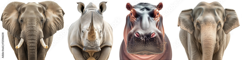 Pachyderm animal bundle, portraits of an african elephant, rhinoceros ...