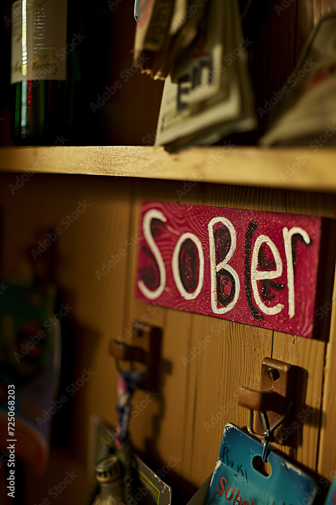 Atmospheric Word - 'Sober' written on a library bulletin board in a ...